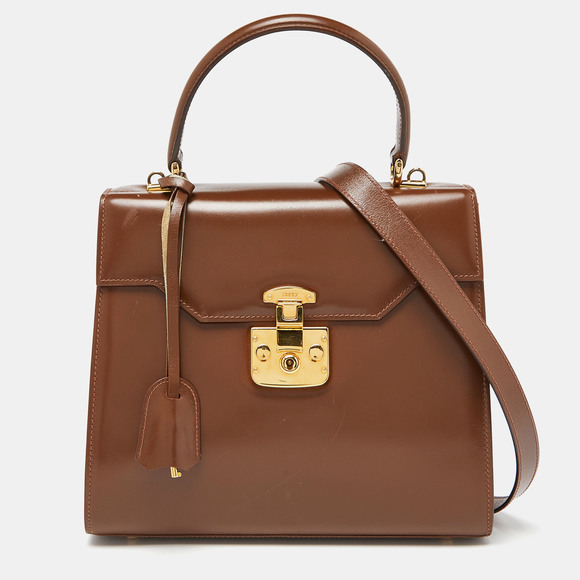 Gucci | Bags | Gucci Brown Leather Vintage Kelly Rare Lady Lock Top ...